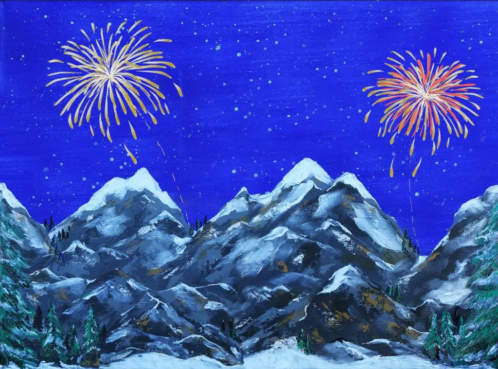 My Village background canvas LED fireworks - Christmas Village - Lemax